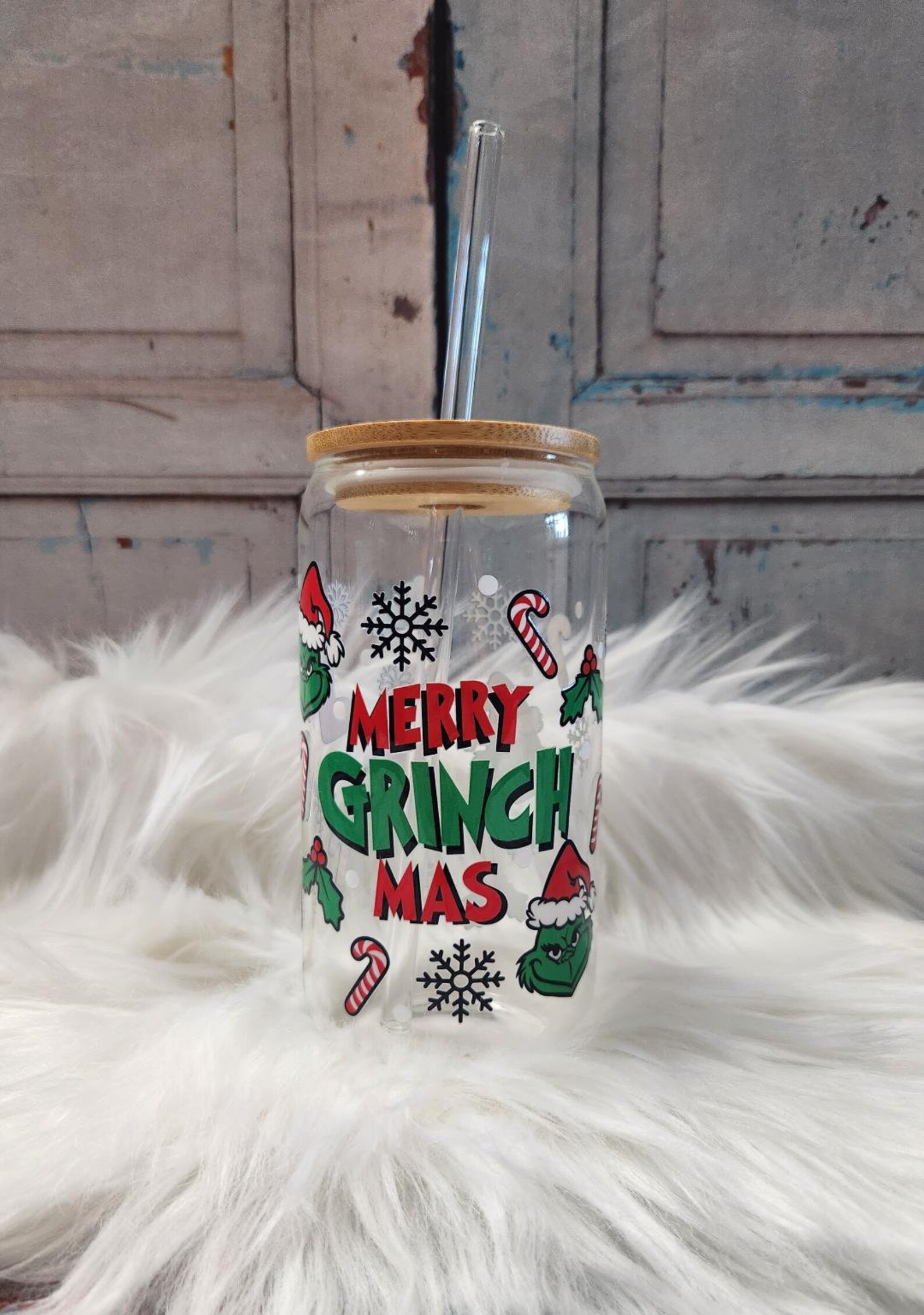 Merry Grinch Mas Glass Can 16oz Glass Cans With Lid and - Etsy