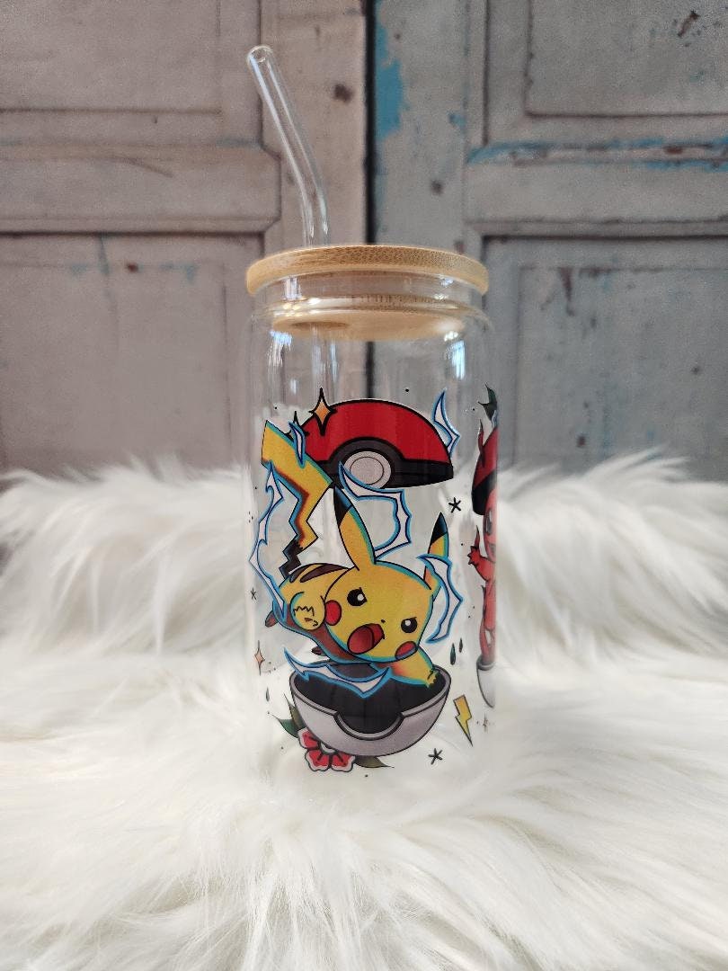 Pikachu and Friends Glass Cup | 16oz Beer Can Glass With Lid and Glass ...