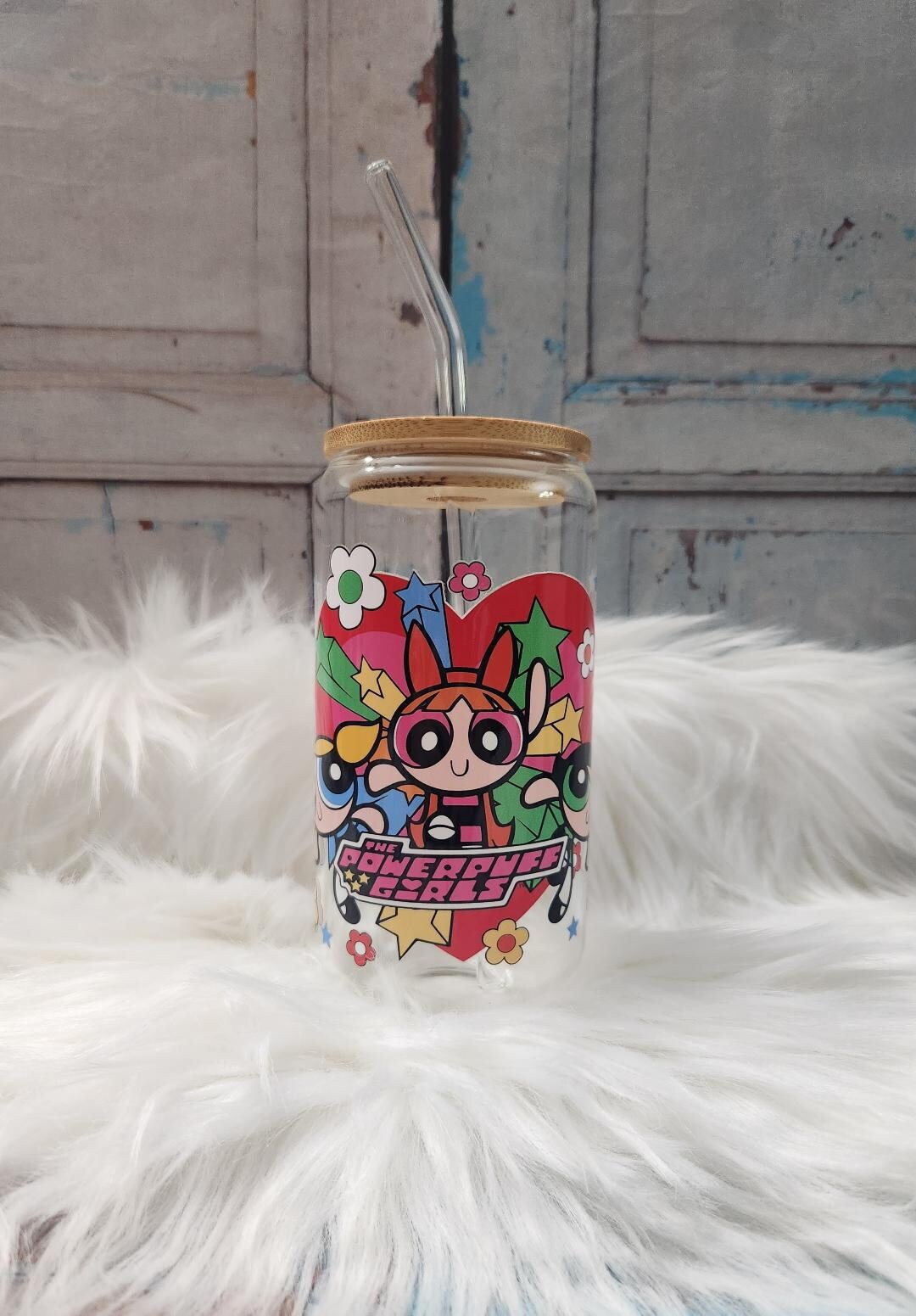 The Powerpuff Girls Glass Cup | 16oz Beer Can Glass With Lid and Glass ...