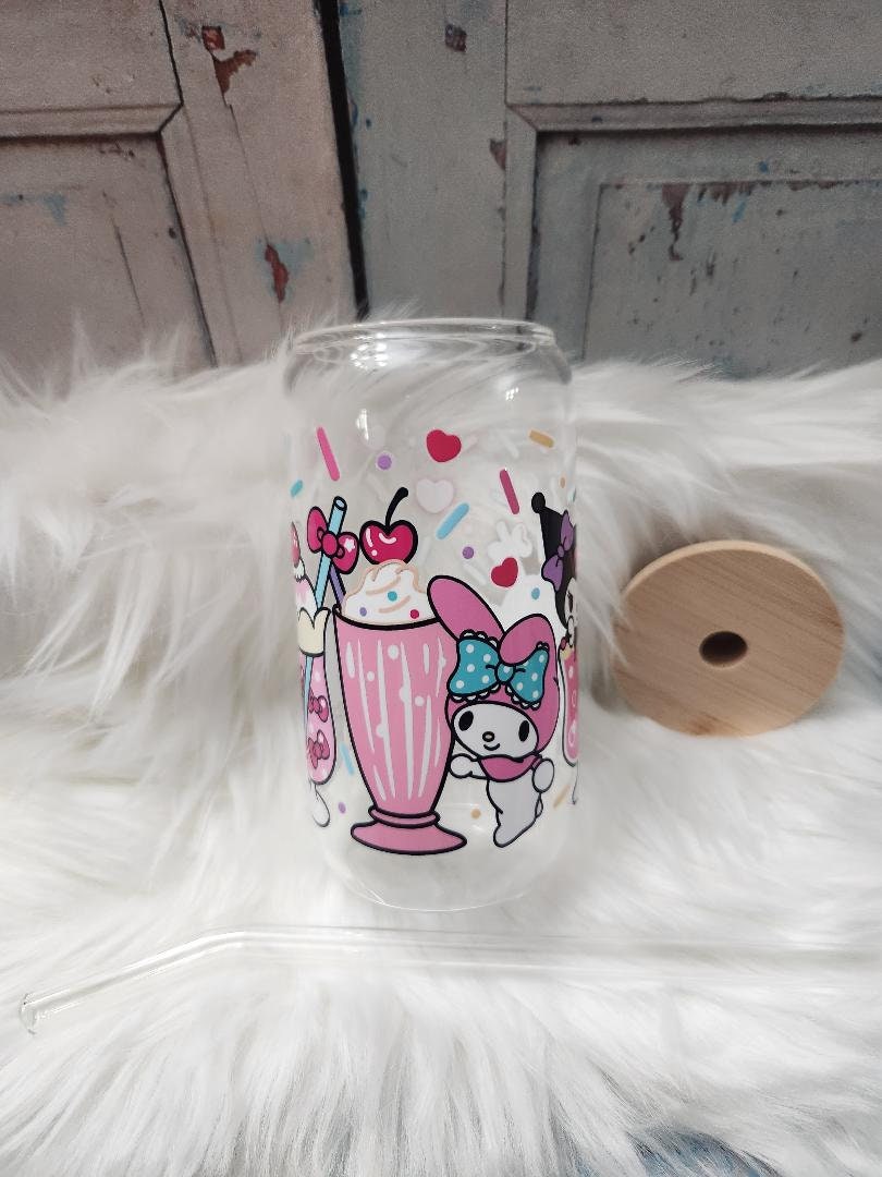 Kawaii Hello Kitty and Friends Shakes Glass Can 16oz Glass Cans W/lid ...