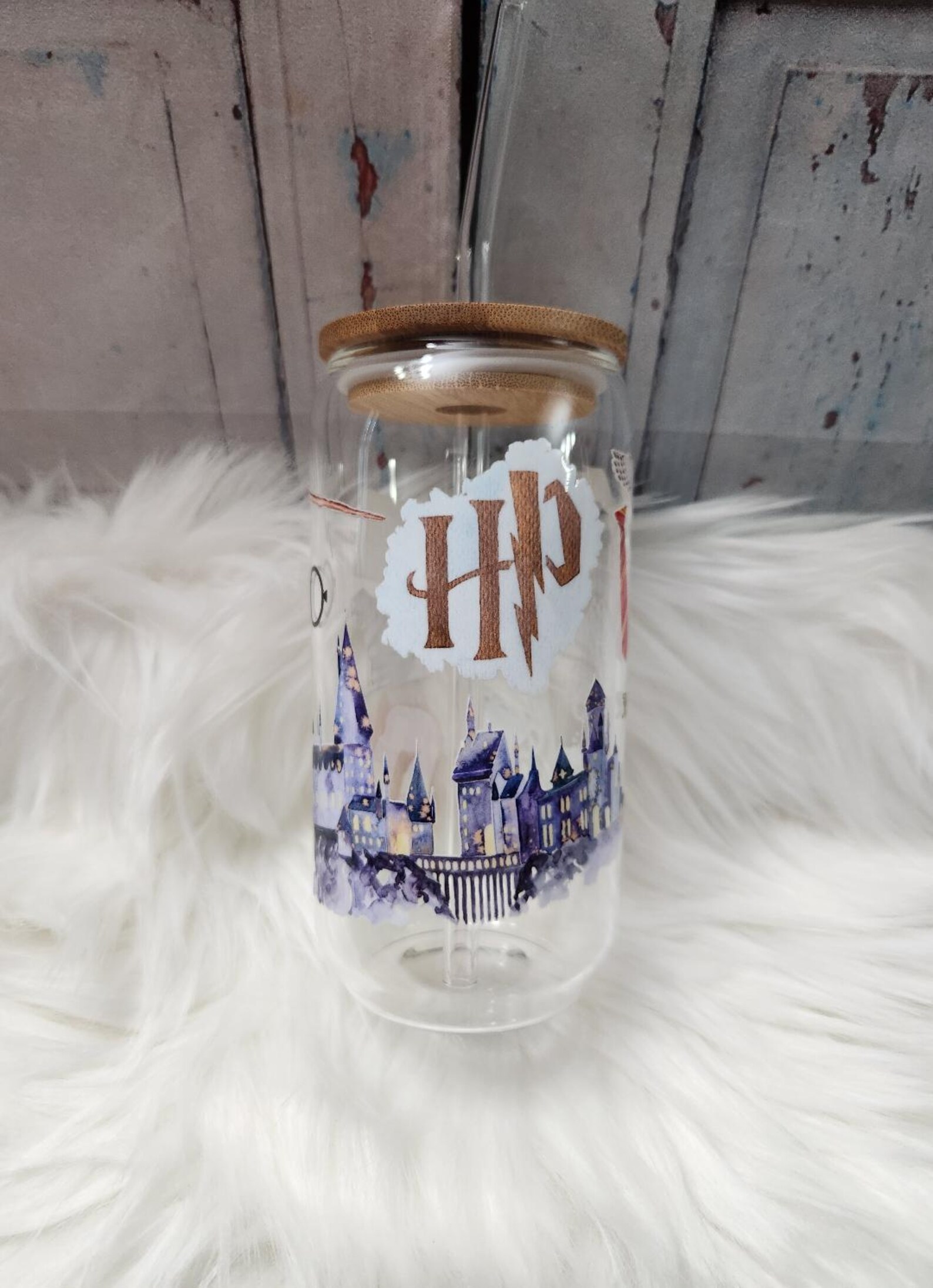 Wizard Theme Glass Cup | 16oz Beer Can Glass With Lid and Glass Straw ...