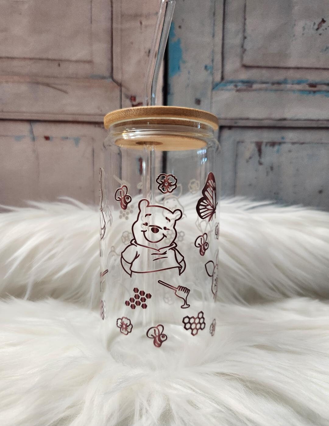 Winnie the Pooh and Piglet Glass Cup | 16oz Beer Can Glass With Lid and ...