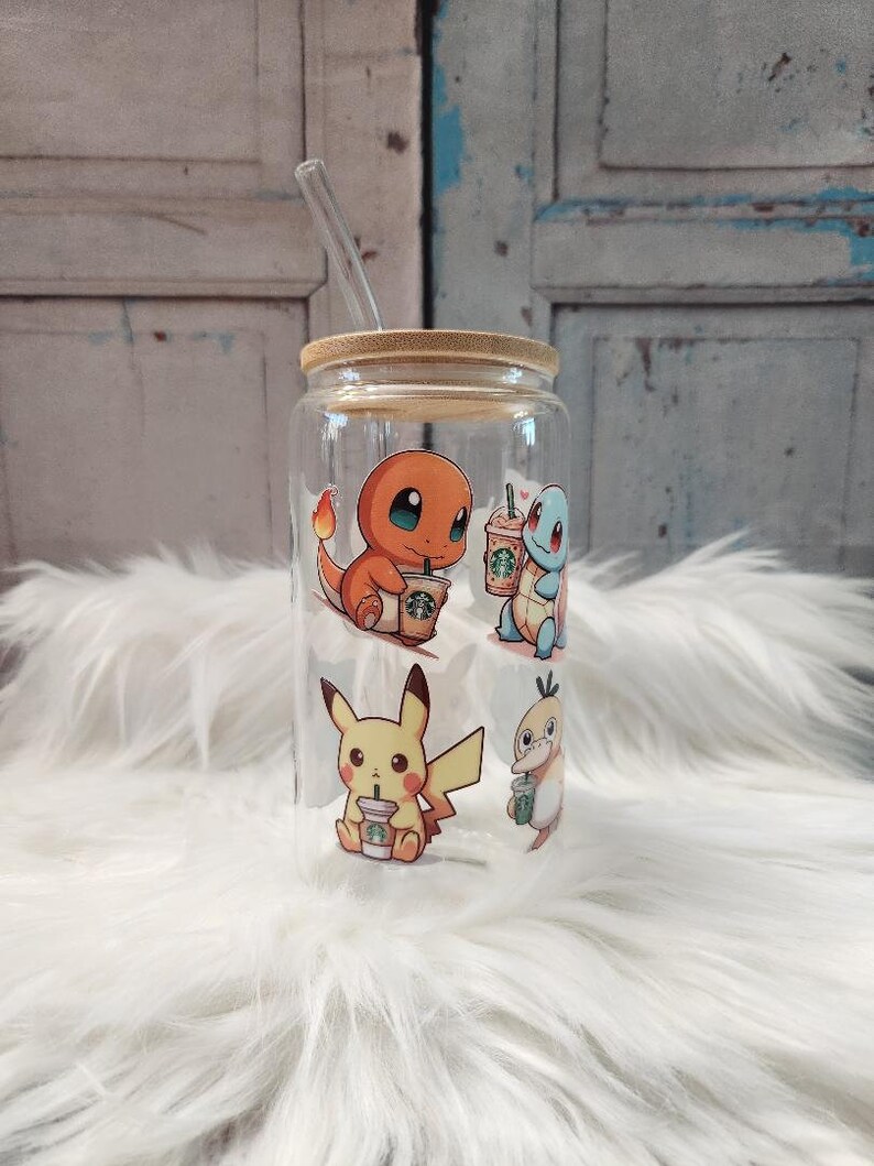 Pikachu and Friends Glass Cup | 16oz Beer Can Glass With Lid and Glass ...