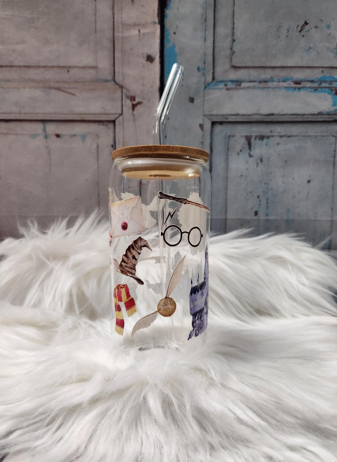 Wizard Theme Glass Cup | 16oz Beer Can Glass With Lid and Glass Straw ...