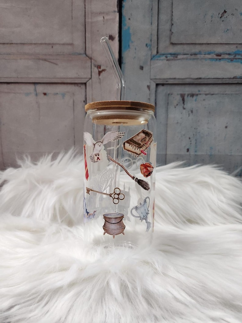 Wizard Theme Glass Cup | 16oz Beer Can Glass With Lid and Glass Straw ...