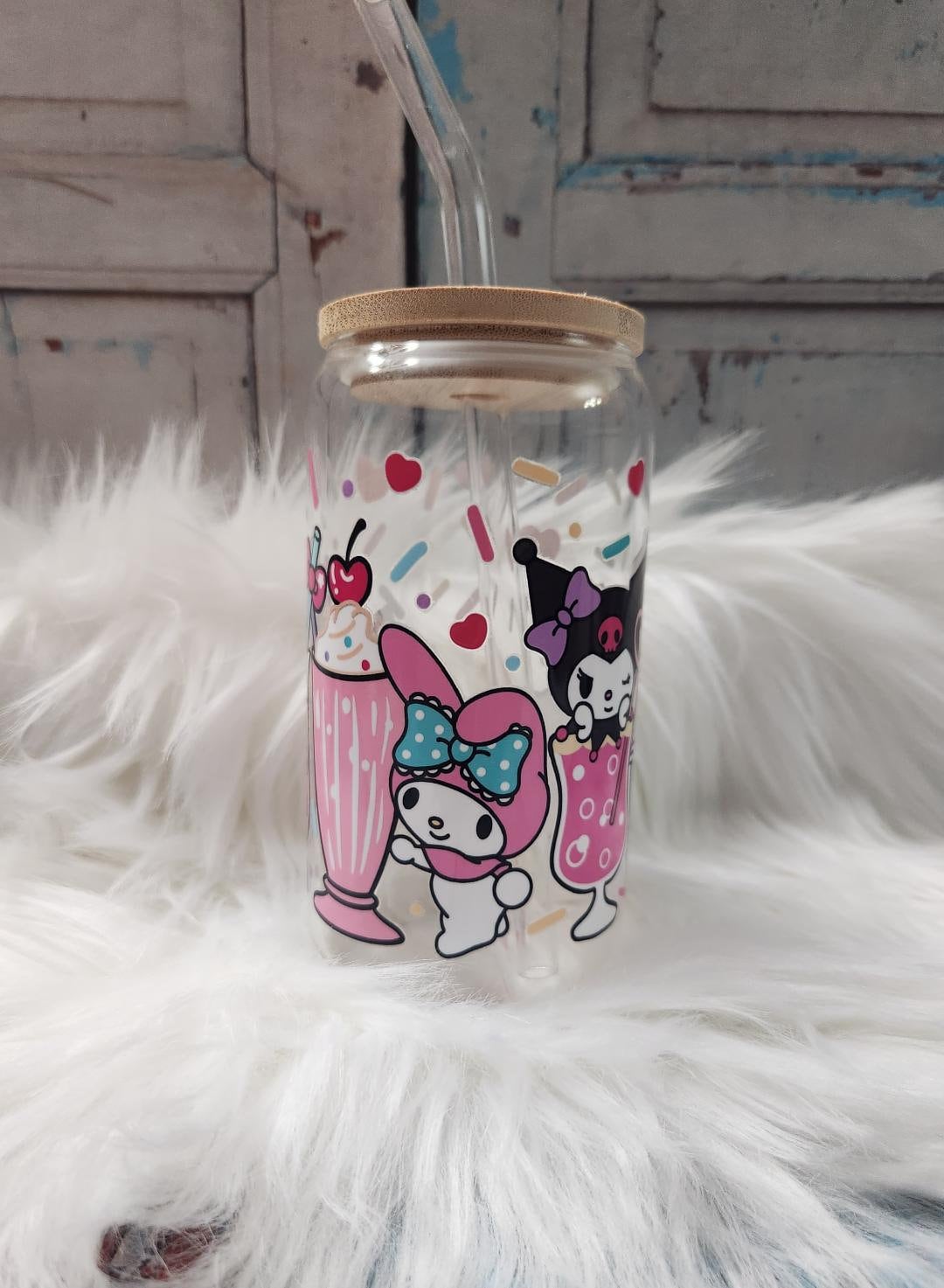 Kawaii Hello Kitty and Friends Shakes Glass Can 16oz Glass Cans W/lid ...