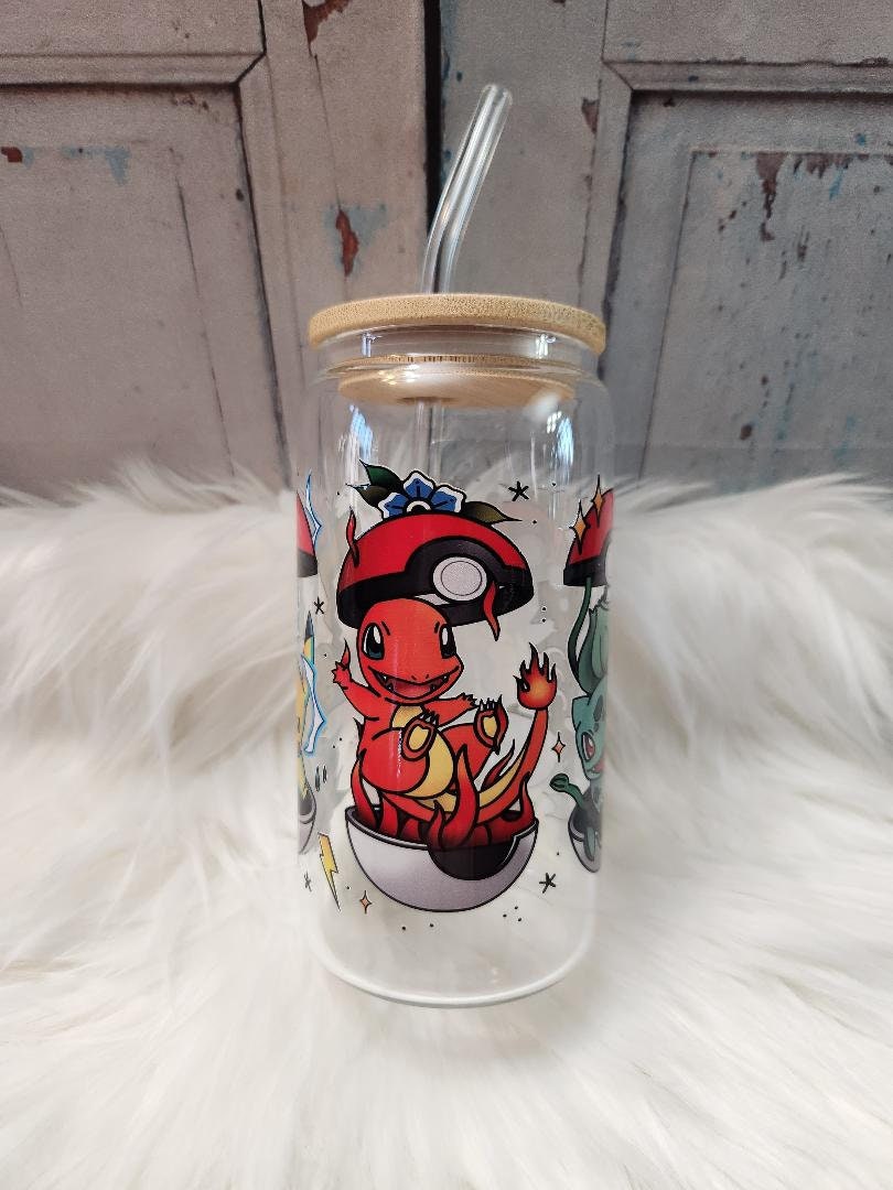 Pikachu and Friends Glass Cup | 16oz Beer Can Glass With Lid and Glass ...
