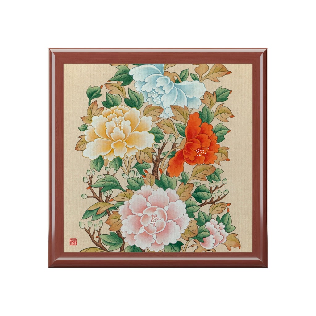 Jewelry Box Keepsake Box Korean Painting Peony Painting | Etsy