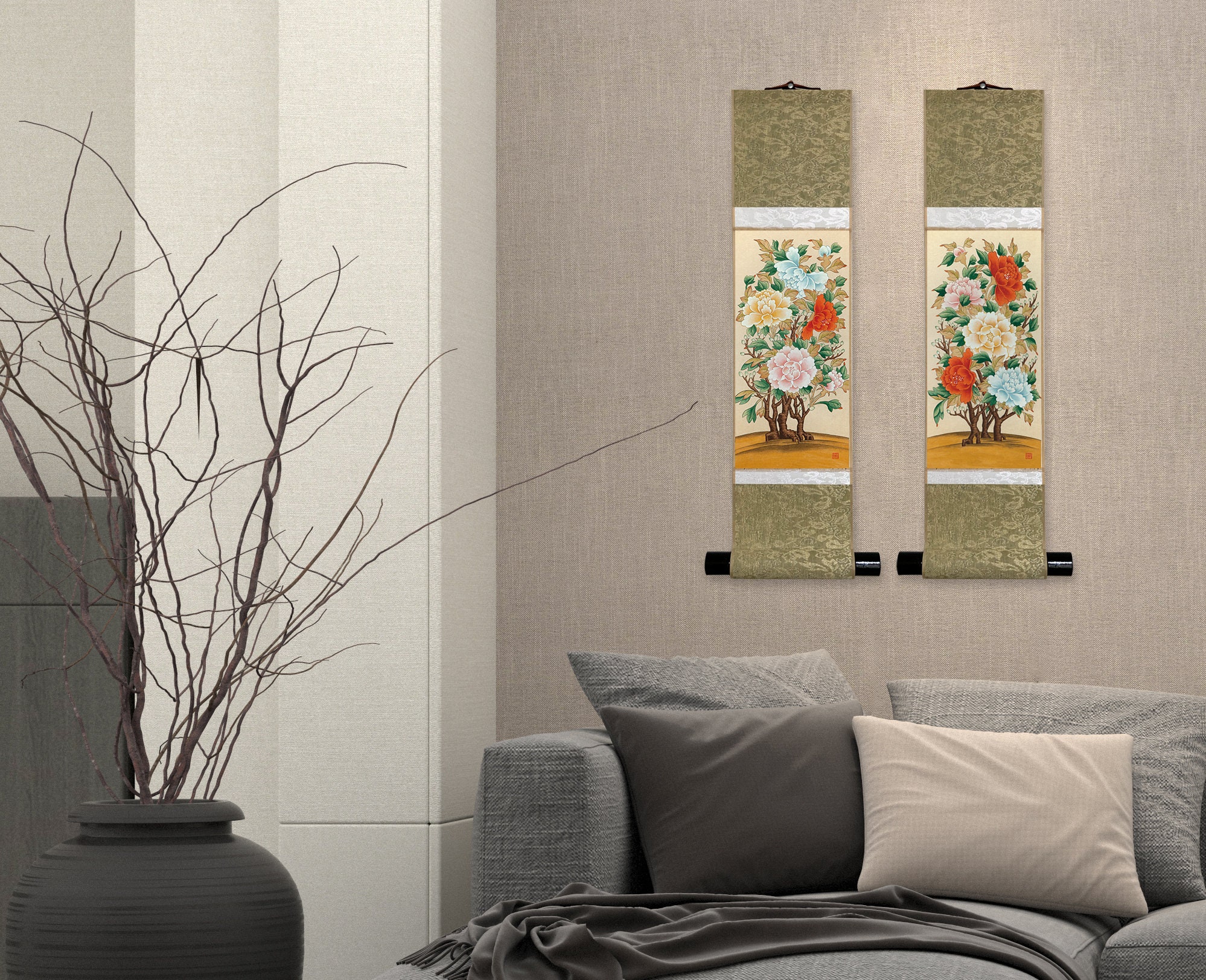 Scroll Korean Scroll Painting Korean Painting Peony - Etsy