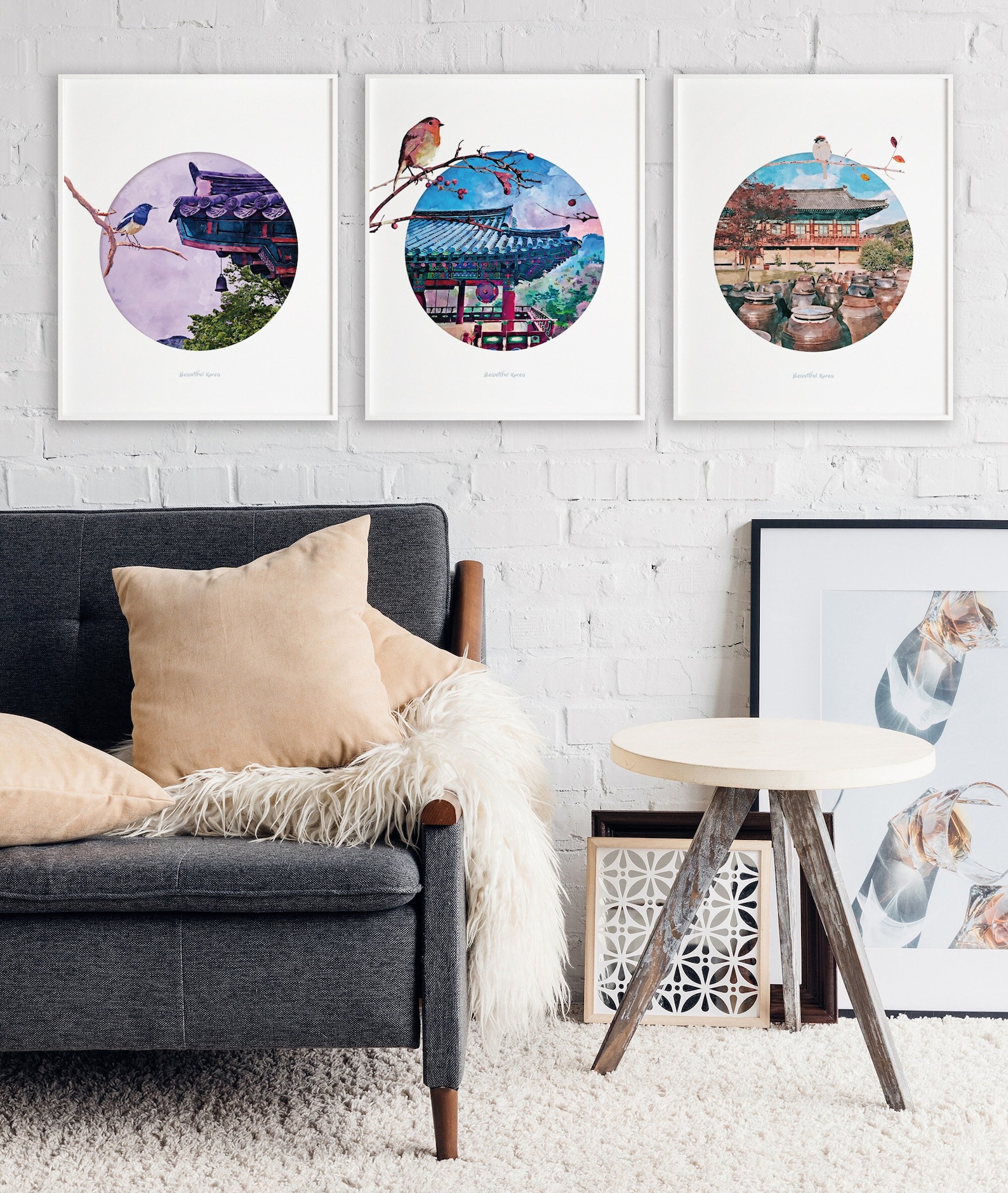 Set of 3 Prints Korea Poster Korean Painting Korea Travel - Etsy