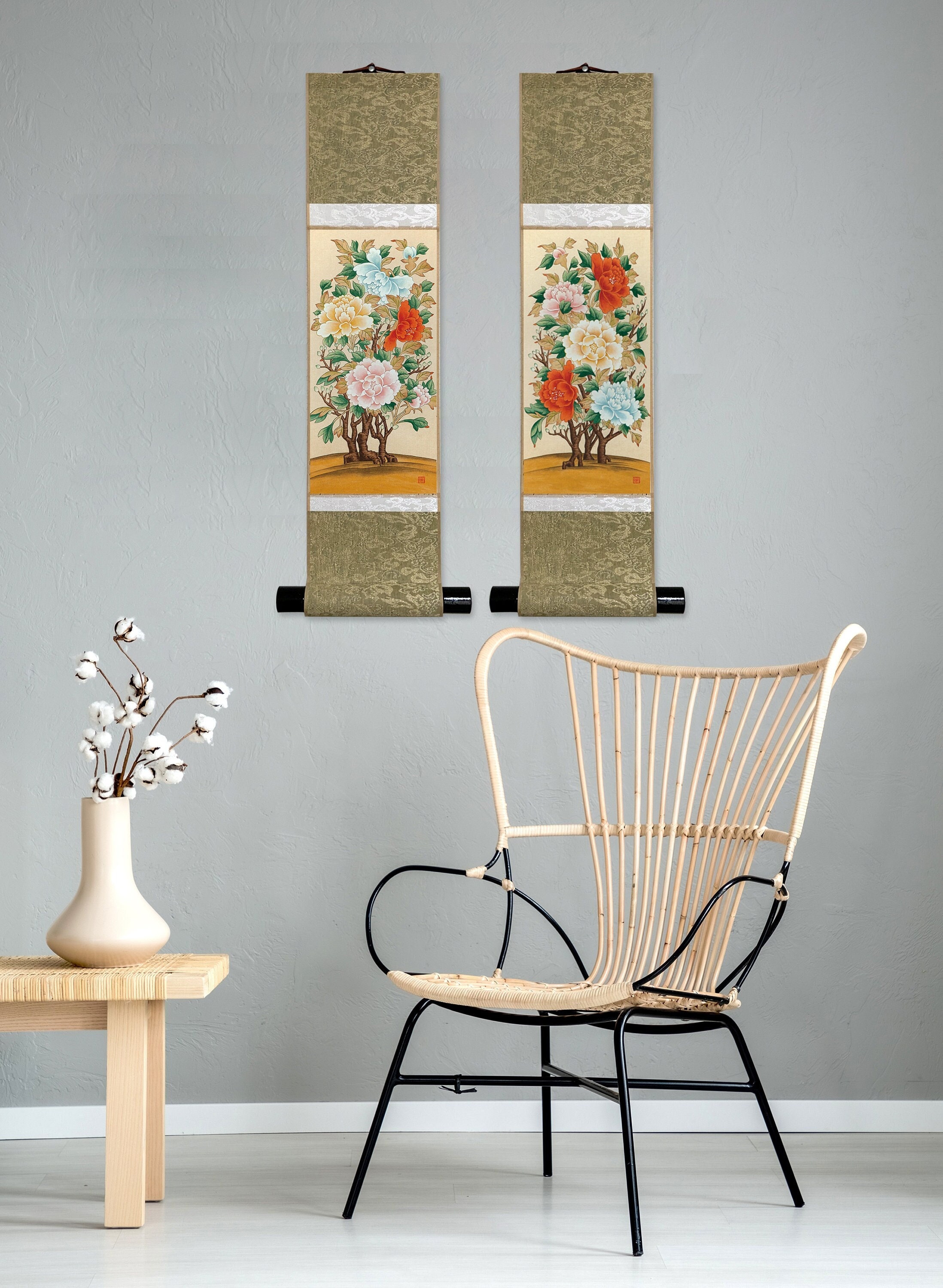 Scroll Korean Scroll Painting Korean Painting Peony - Etsy