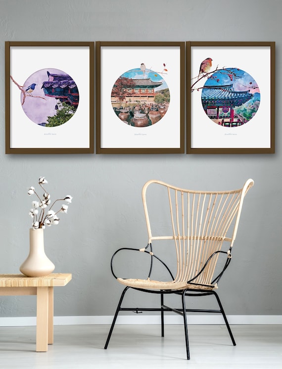Set of 3 Prints Korea Poster Korean Painting Korea Travel - Etsy