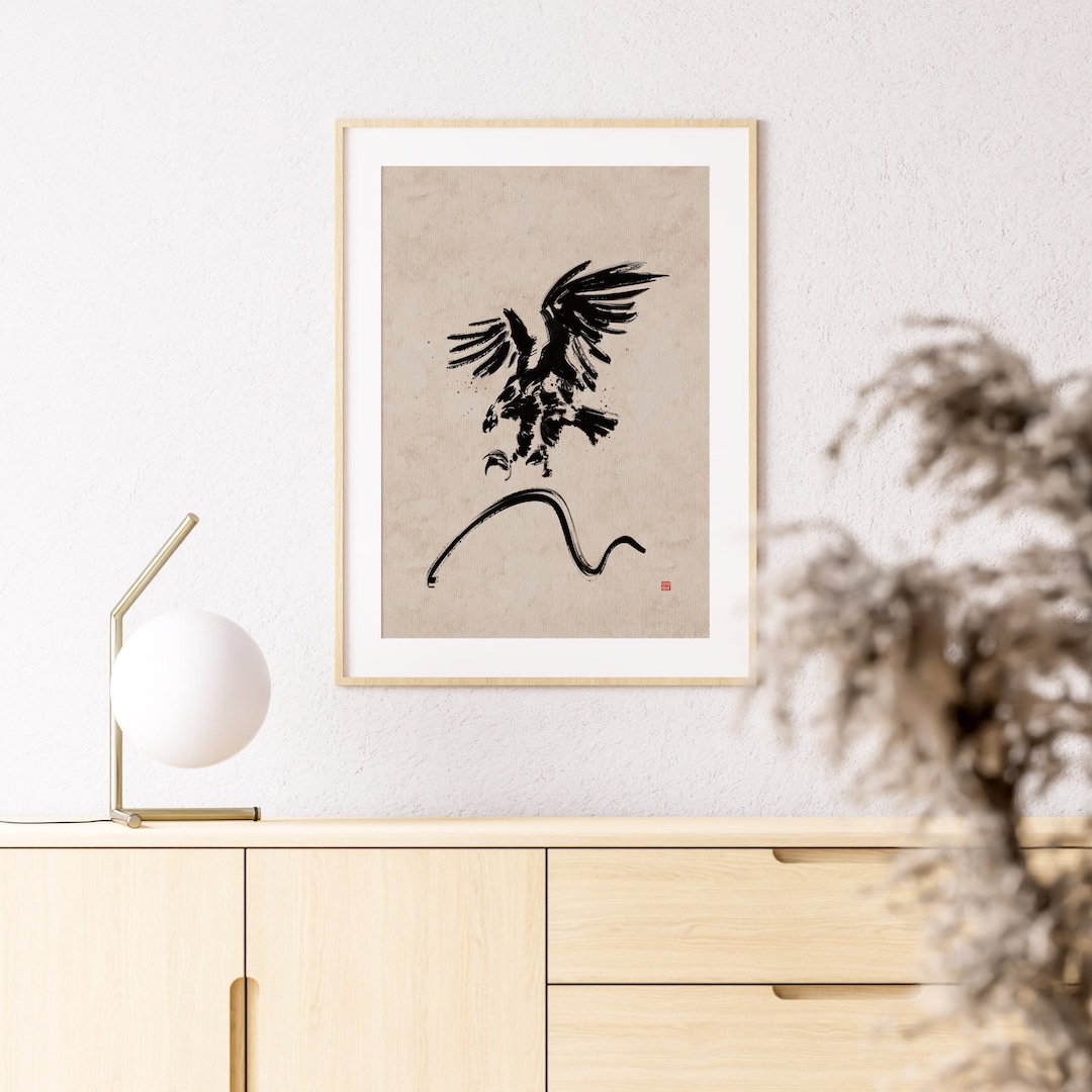 Korean Falcon Painting, Oriental Falcon Painting, Traditional Korea Art ...