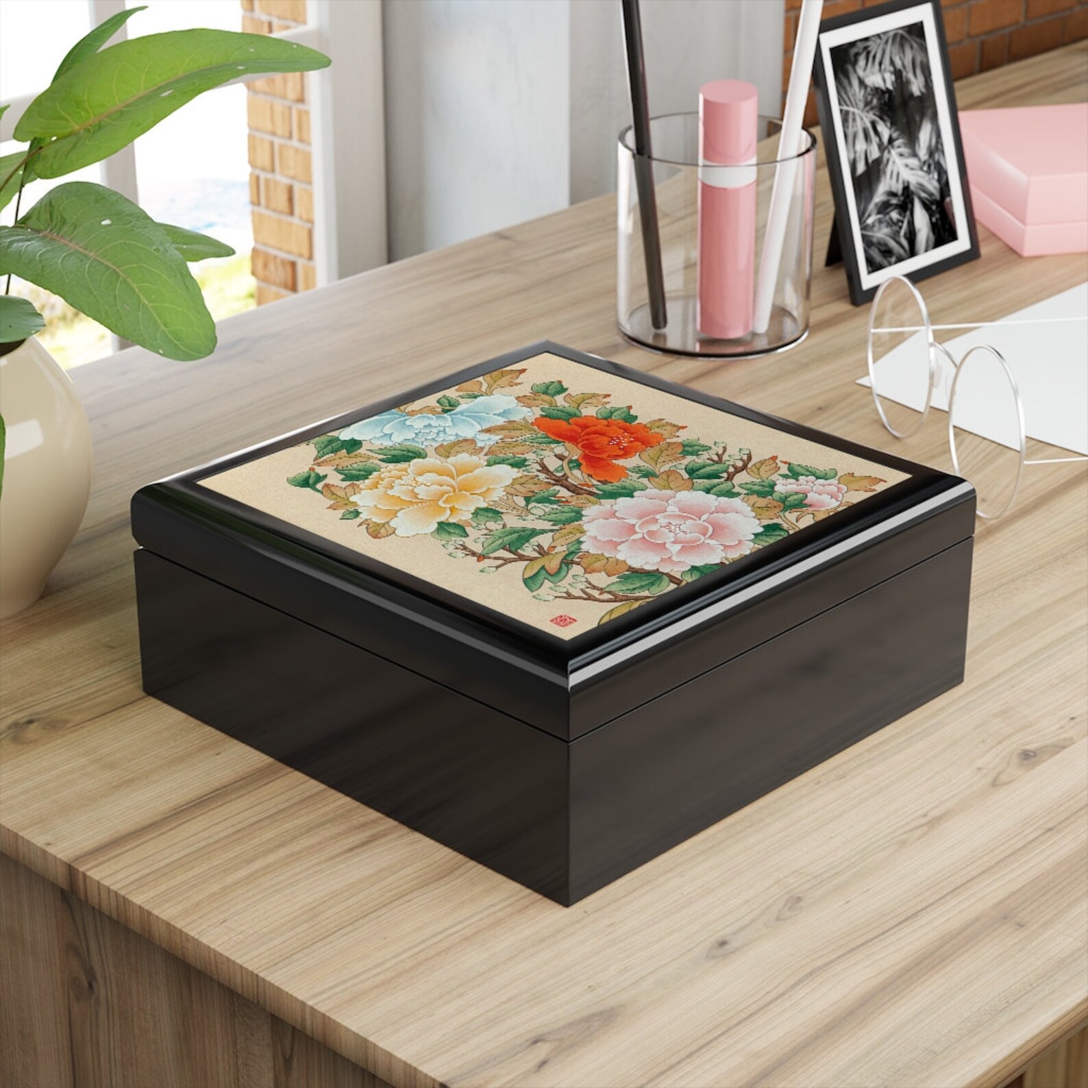 Jewelry Box Keepsake Box Korean Painting Peony Painting | Etsy