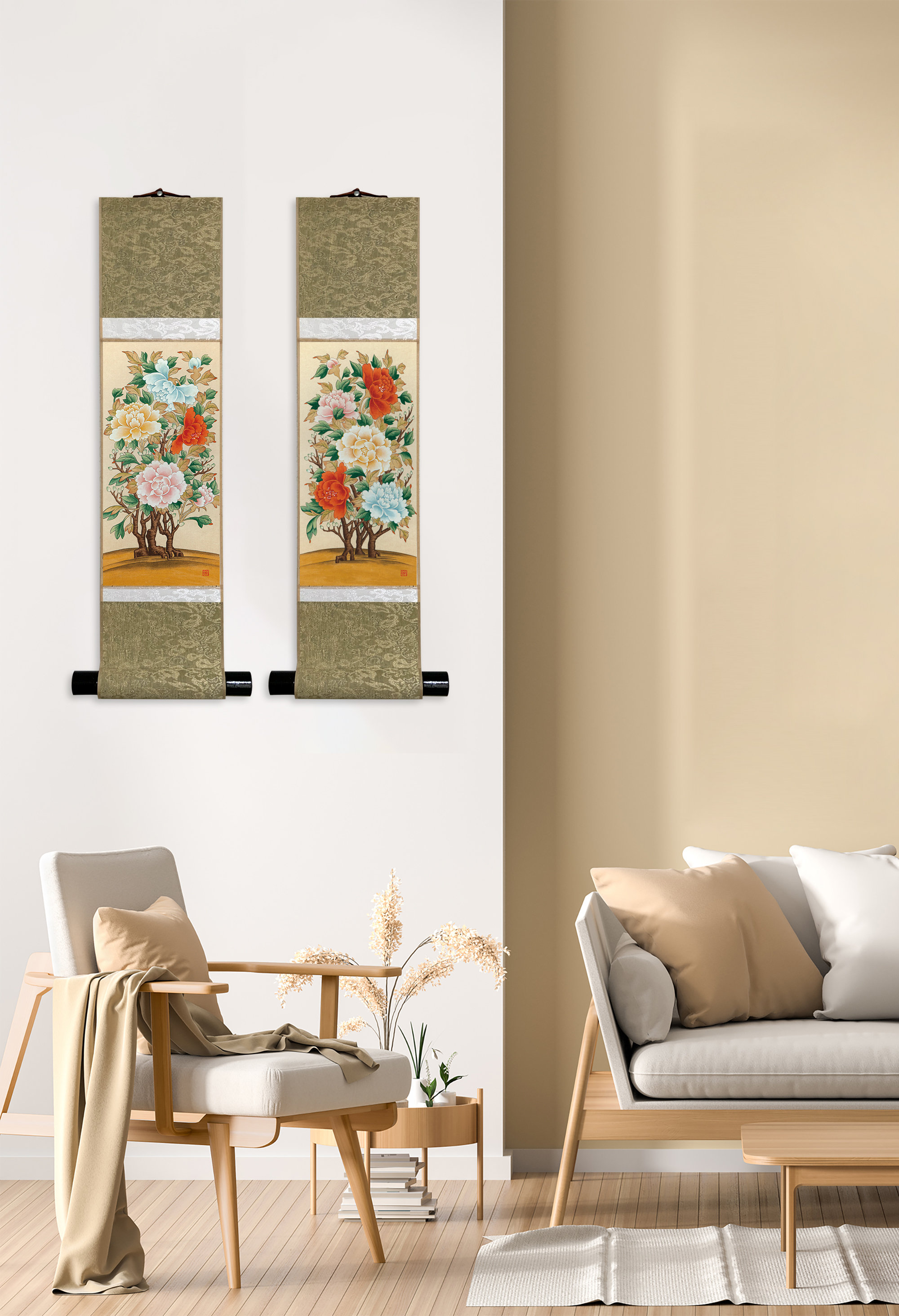 Scroll Korean Scroll Painting Korean Painting Peony - Etsy