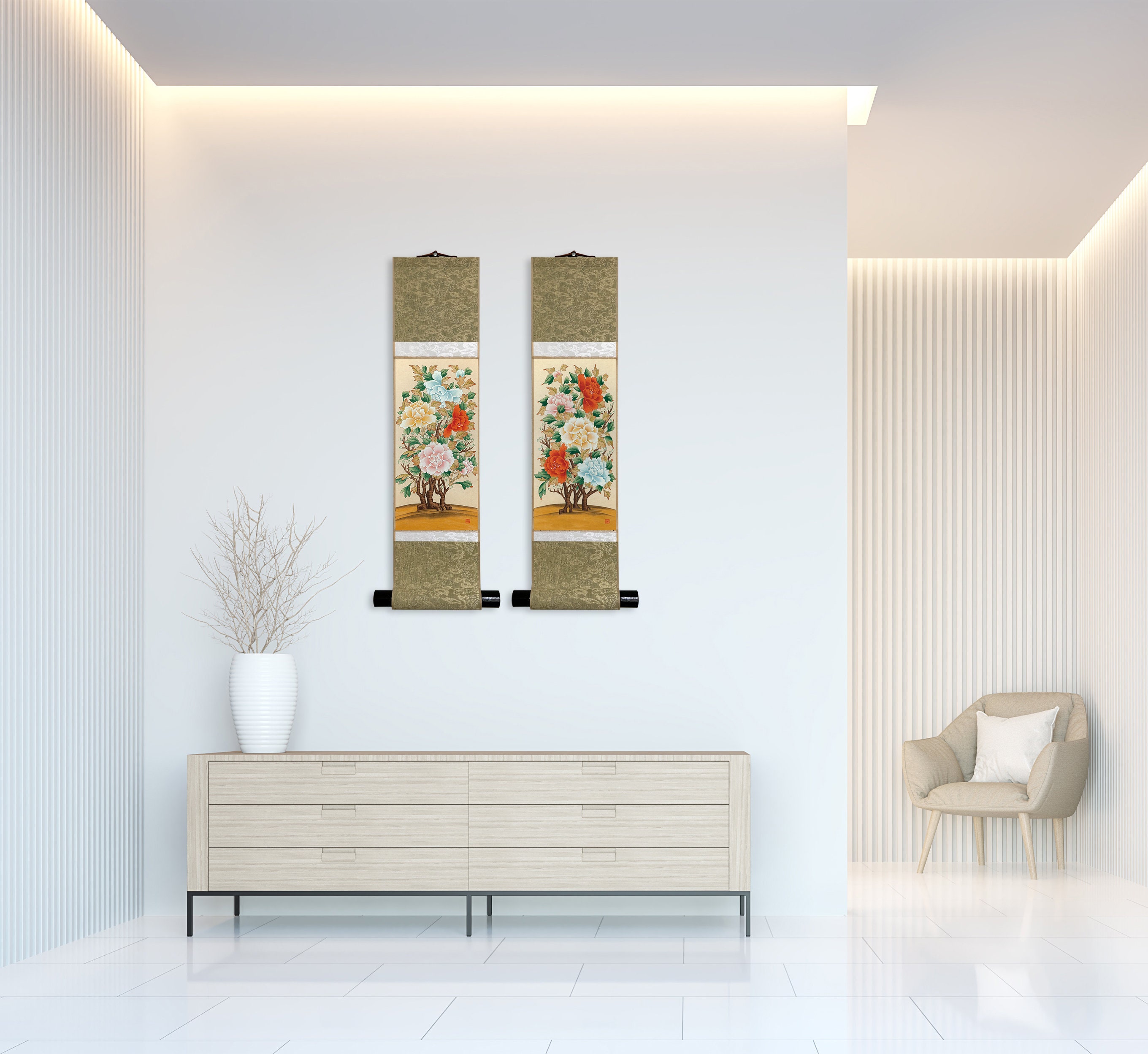 Scroll Korean Scroll Painting Korean Painting Peony | Etsy