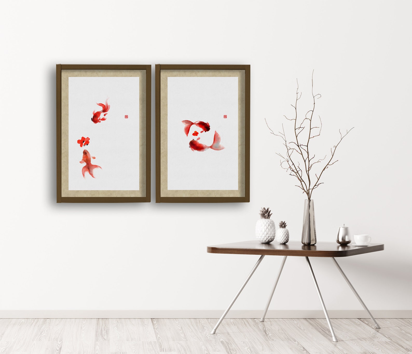 Set of 2 Prints Goldfish Fish Korean Art Korean Painting - Etsy