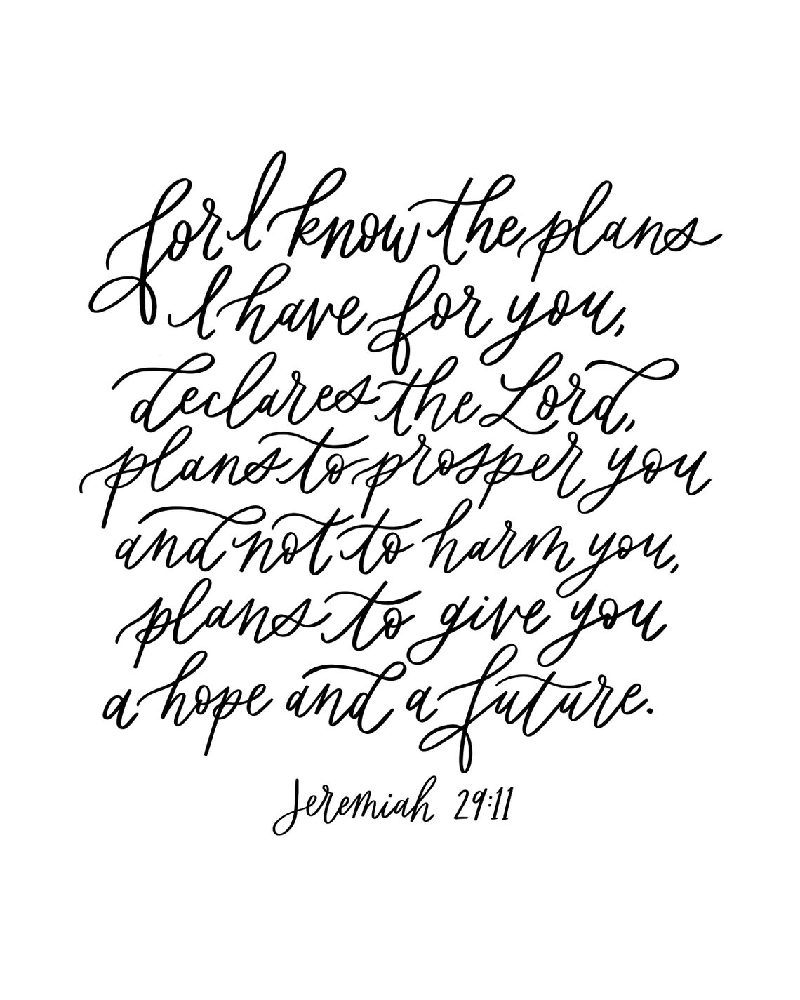 Jeremiah 29:11 8x10 calligraphy digital download art print | Etsy