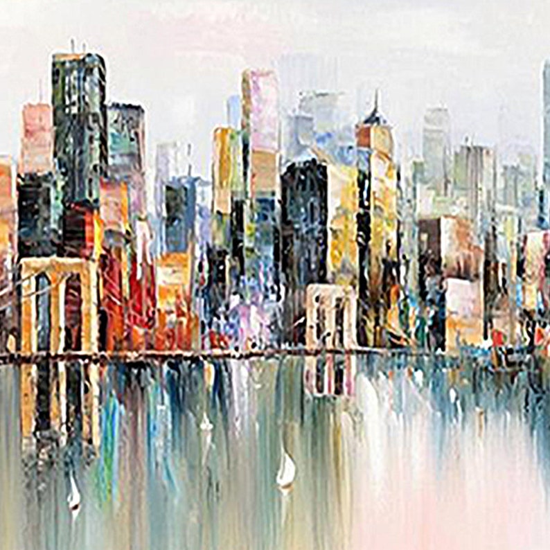 Abstract Cityscape Oil Painting, Large Original Colorful Urban City ...