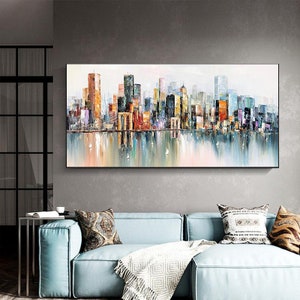 Abstract Cityscape Oil Painting, Large Original Colorful Urban City ...