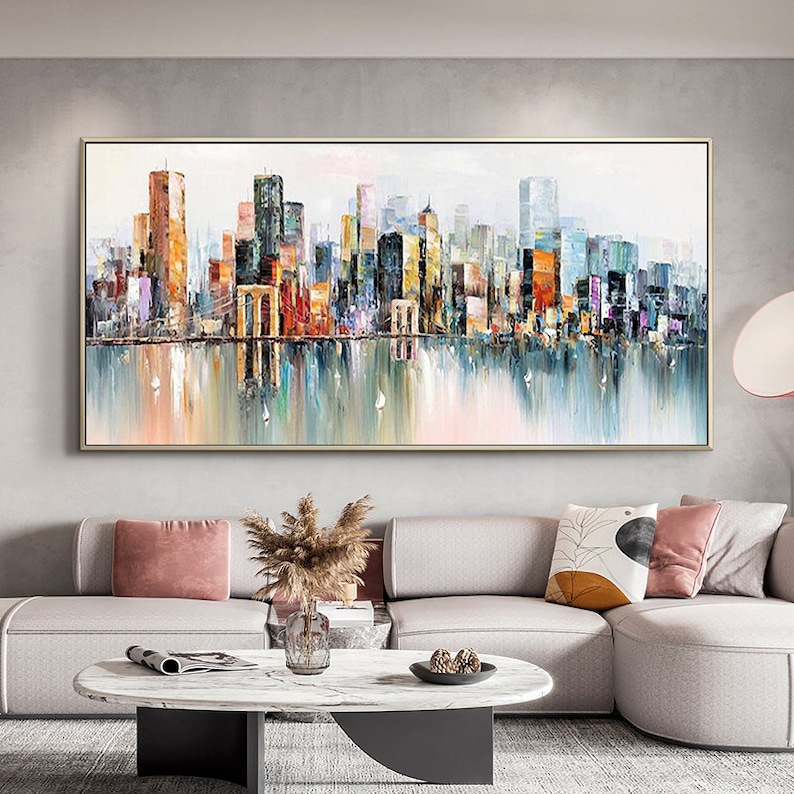 Abstract Cityscape Oil Painting, Large Original Colorful Urban City ...
