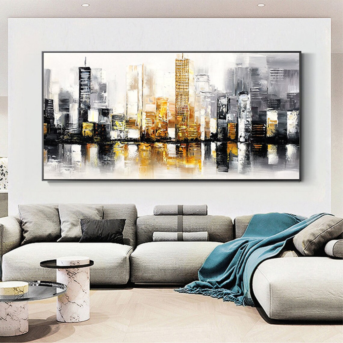 Abstract Cityscape Oil Painting on Canvas Large Original Gray - Etsy