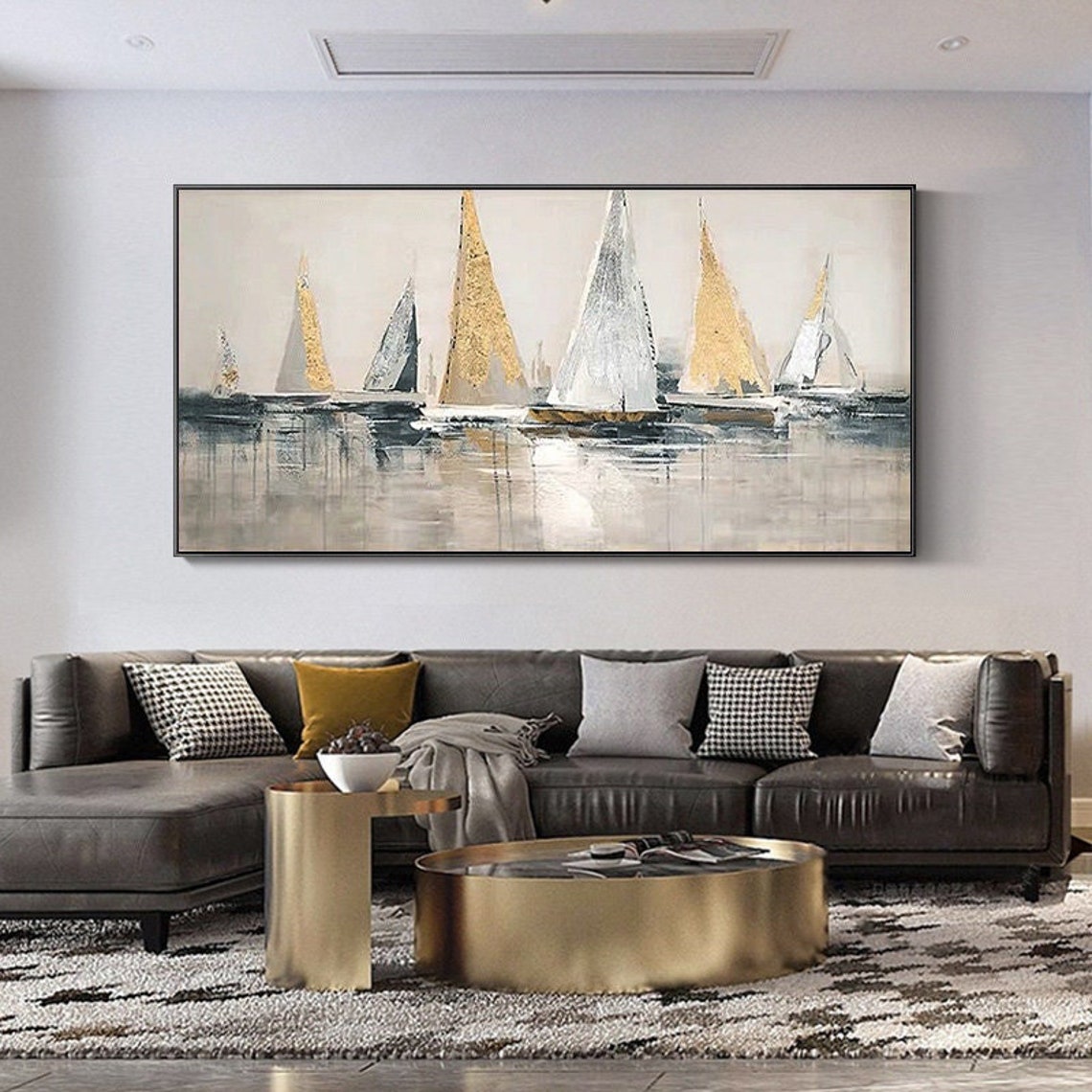 Abstract Sailboats Painting on Canvasoriginal Paintinggolden - Etsy