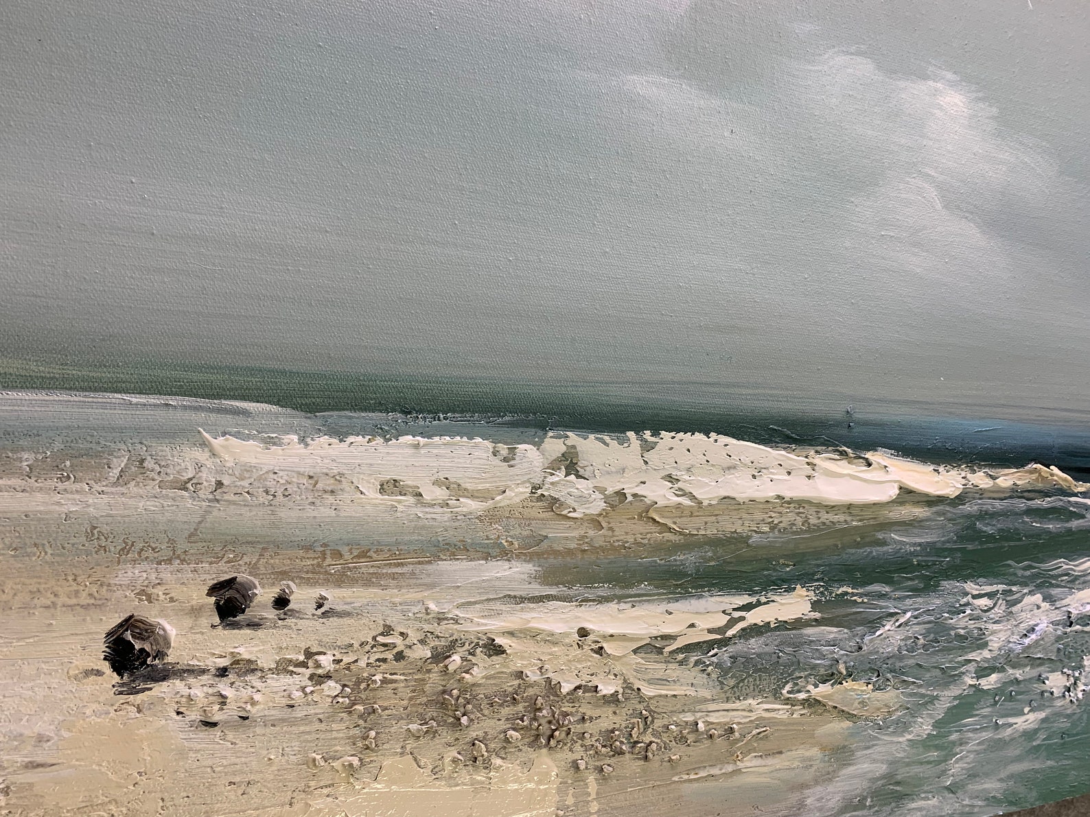 Sandy Beach Ocean Oil Painting on Canvas Blue Sky White Clouds - Etsy