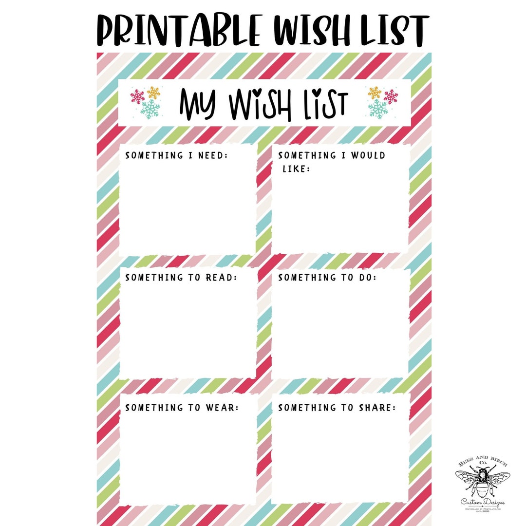 Wish List, Printable Wish List, Christmas Wish List, Hanukkah Wish List ...