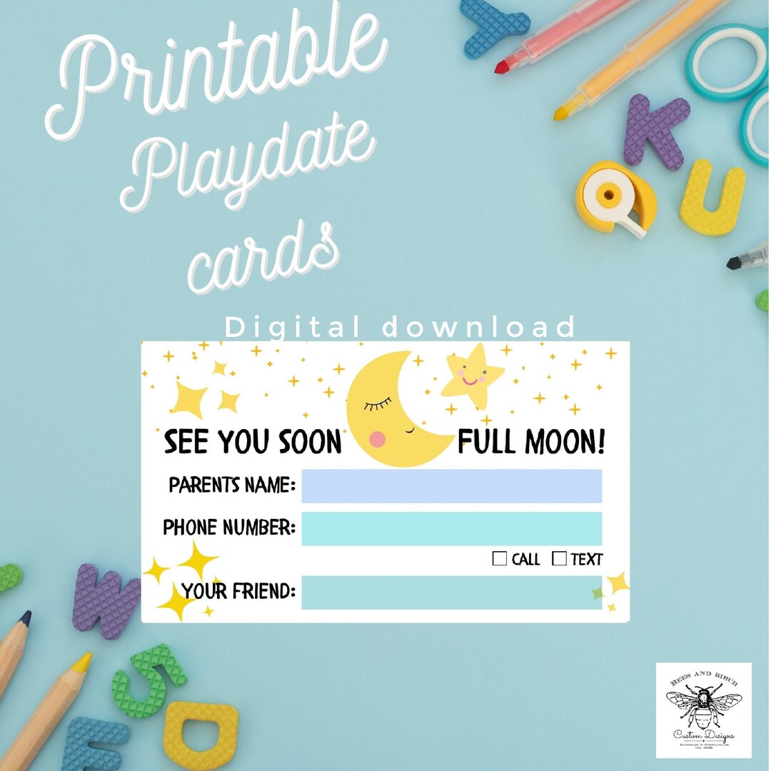 Blue Moon Printable Play Date Cards, Calling Cards, Kids Calling Cards ...