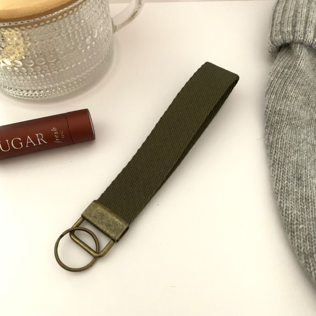 Natural Cotton Keychain Wristlet, Olive Green Wristlet Key Holder ...