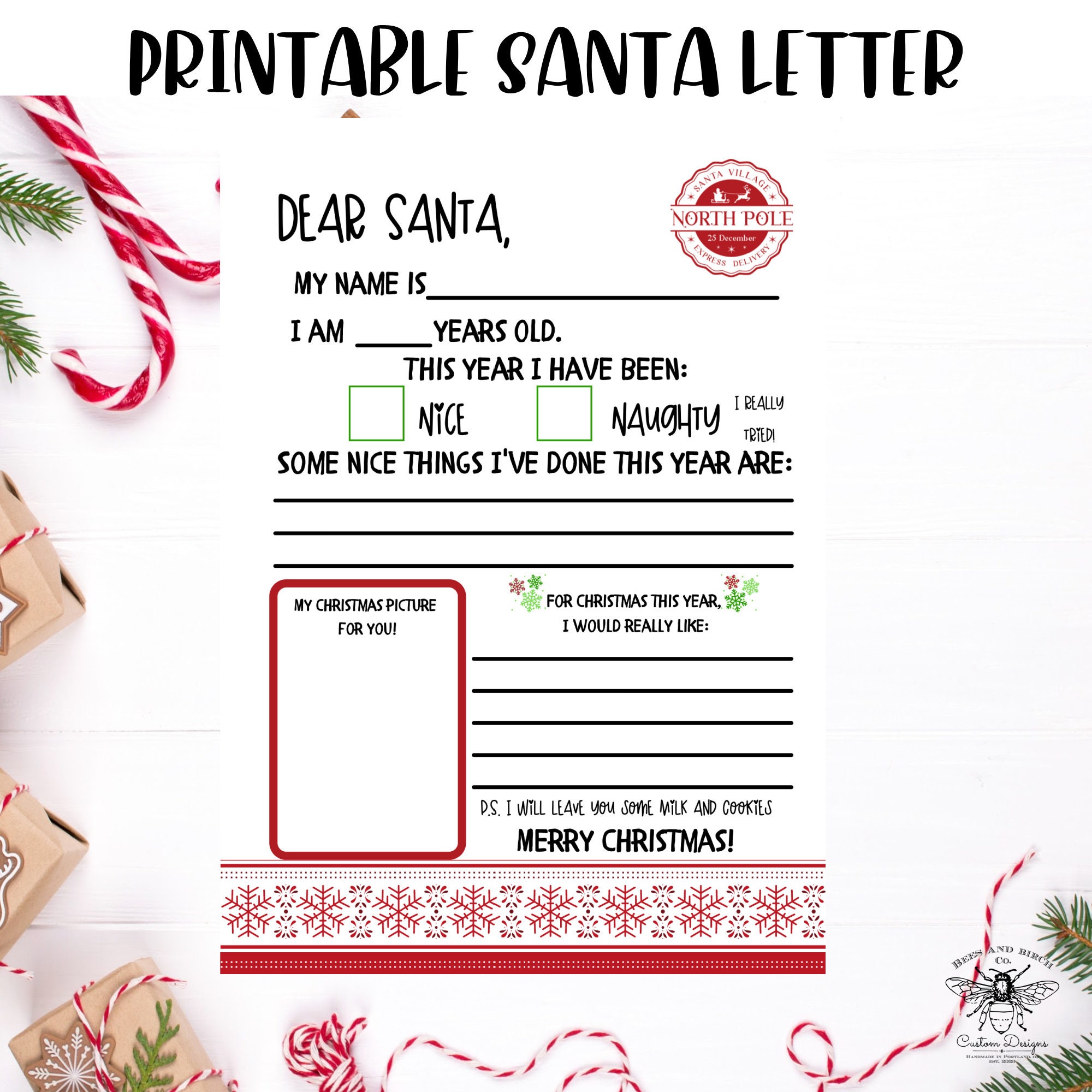Carta de Santa, Carta de Santa imprimible, Querido Santa, Navidad ...