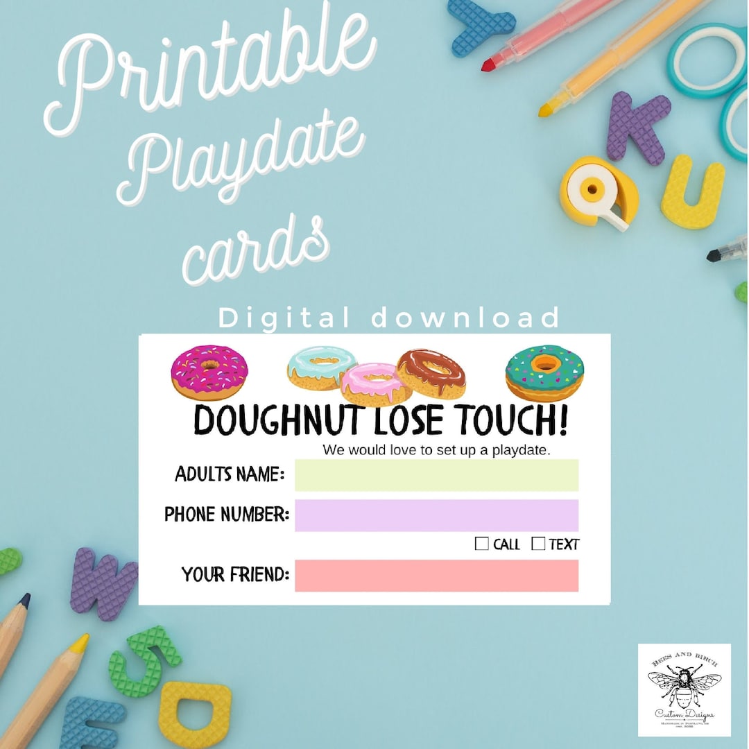 Doughnut Printable Play Date Cards, Calling Cards, Back to School ...
