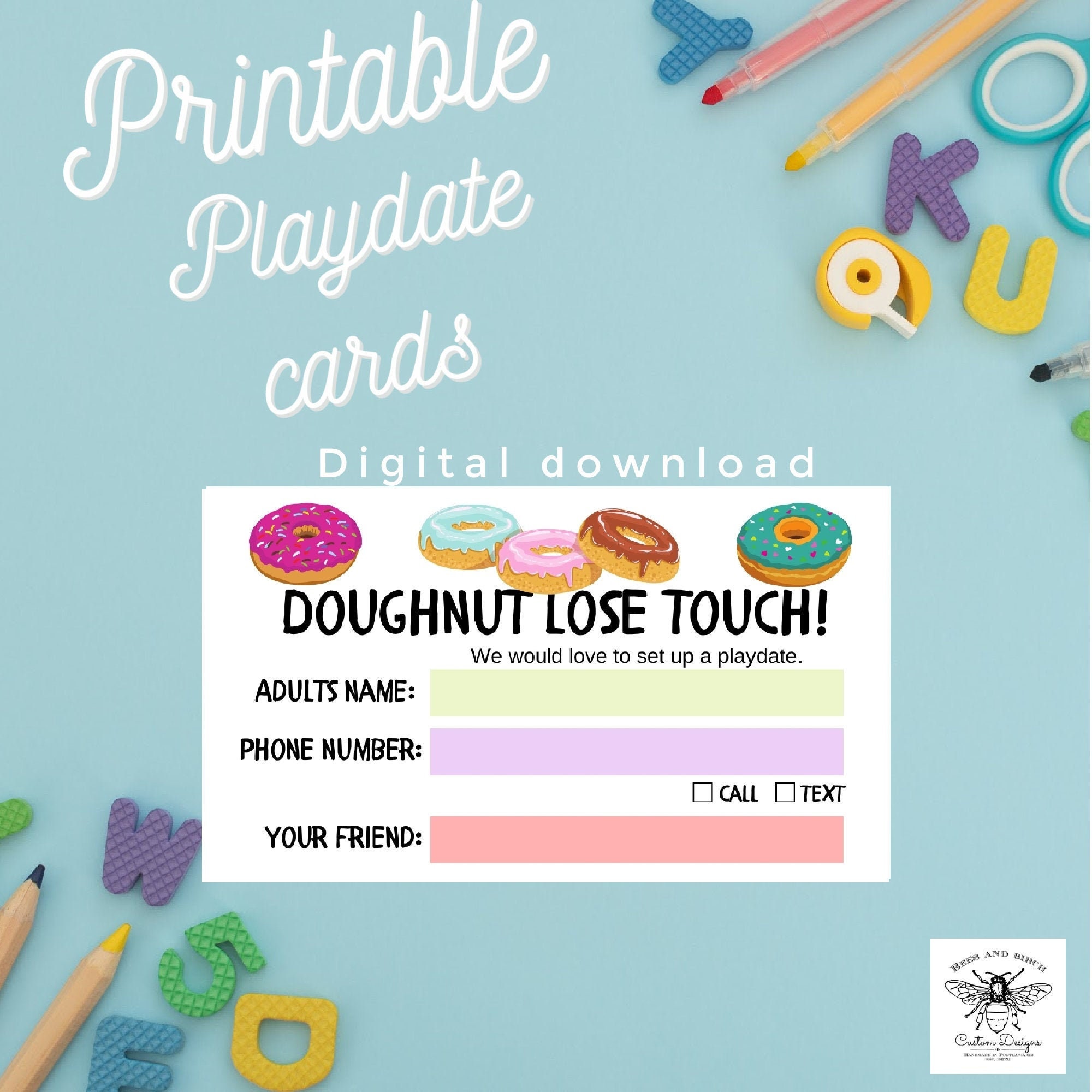 Doughnut Printable Play Date Cards Calling Cards Back to - Etsy