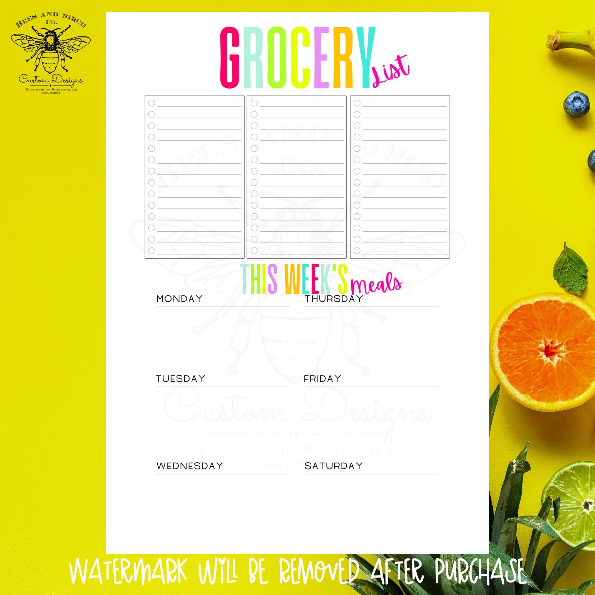 Grocery List, Digital Grocery List, Fun Grocery List, Printable Grocery ...