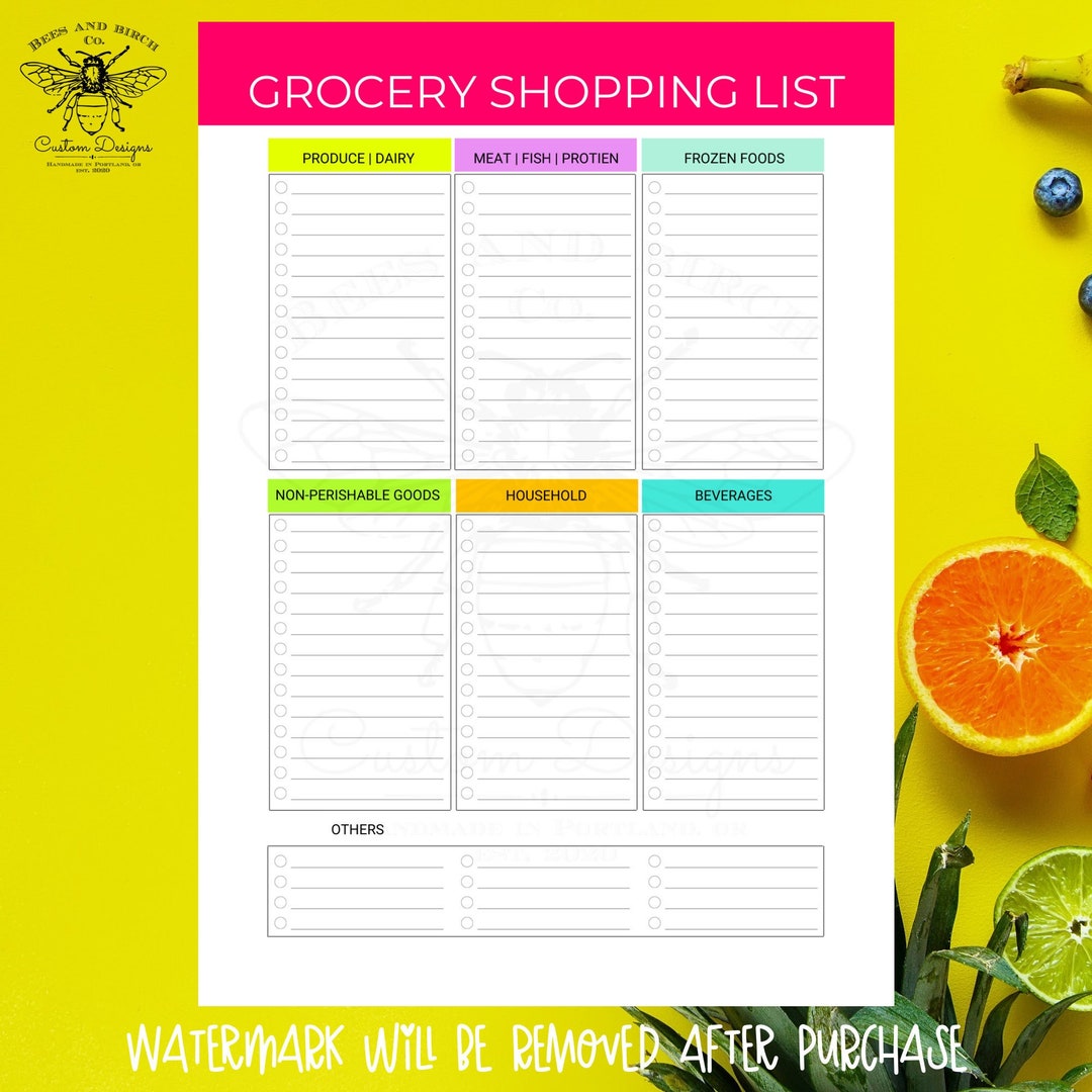 Grocery List, Digital Grocery List, Fun Grocery List, Printable Grocery ...