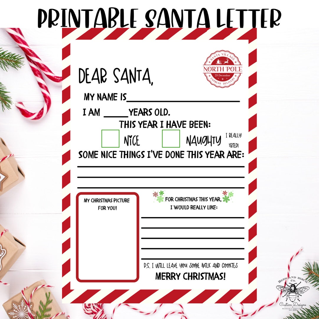 Santa Letter, Printable Santa Letter, Dear Santa, Christmas, Instant ...