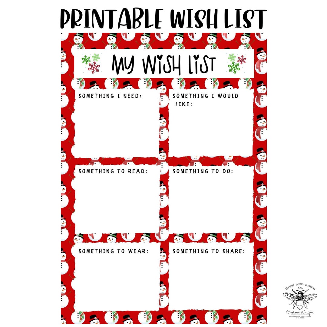 Wish List, Printable Wish List, Christmas Wish List, Hanukkah Wish List ...