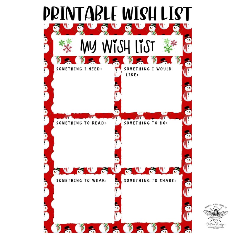 Wish List Printable Wish List Christmas Wish List Hanukkah - Etsy