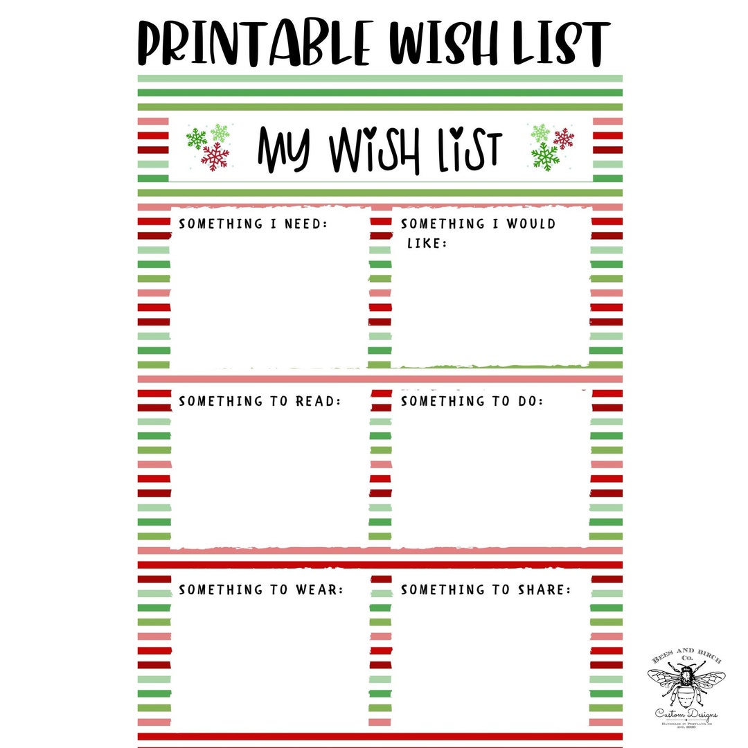 Wish List, Printable Wish List, Christmas Wish List, Hanukkah Wish List ...