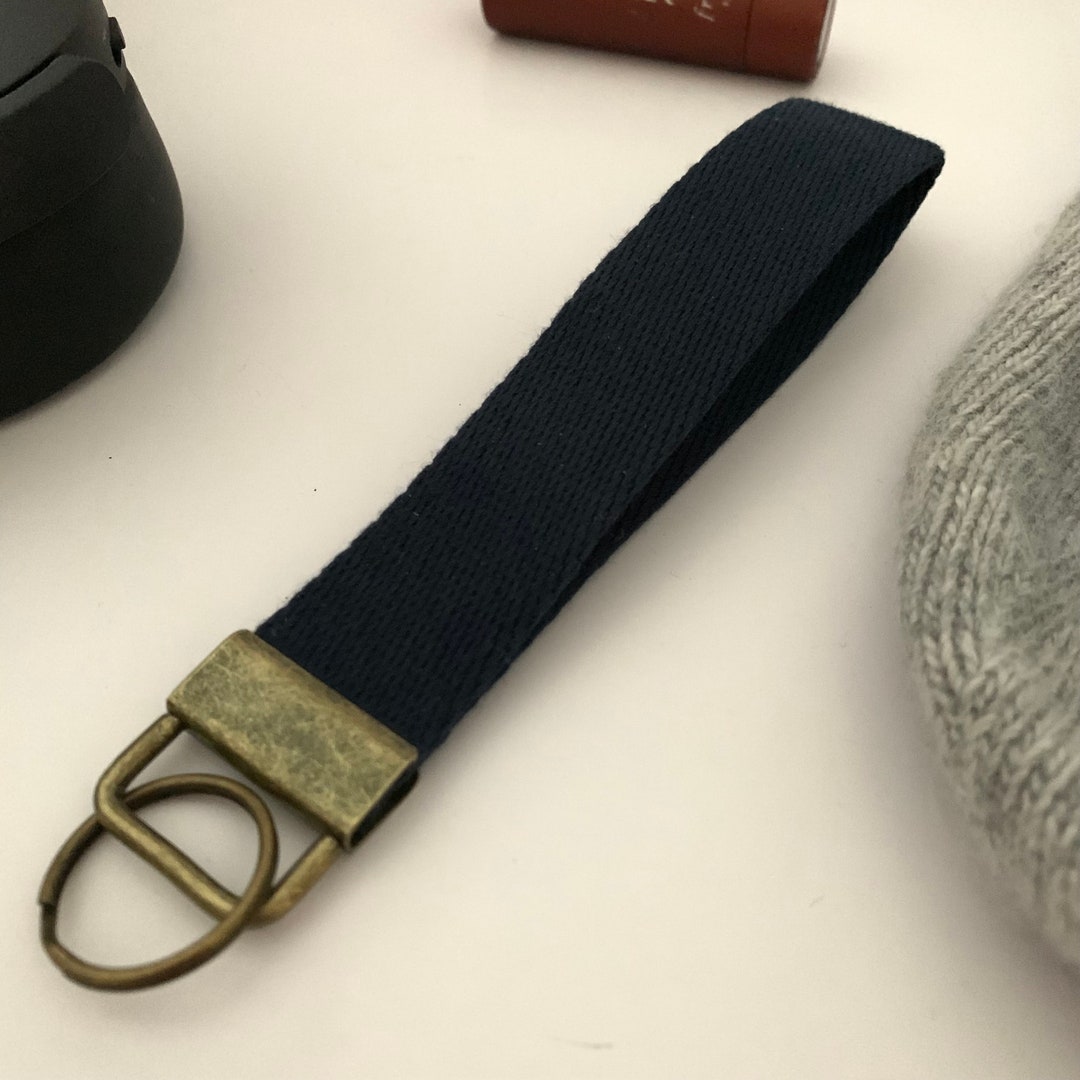 Natural Cotton Keychain Wristlet, Navy Wristlet Key Holder, Cotton ...