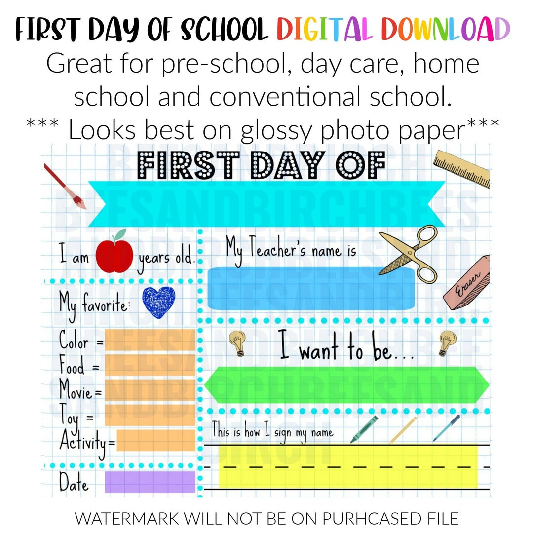 Back TO School Printable | First Day of School Stats Sign | First Day ...