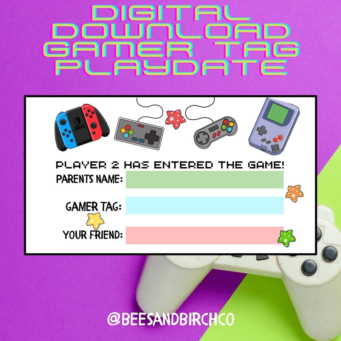 Gamer Tag Printable Play Date Cards, Calling Cards, Kids Calling Cards ...