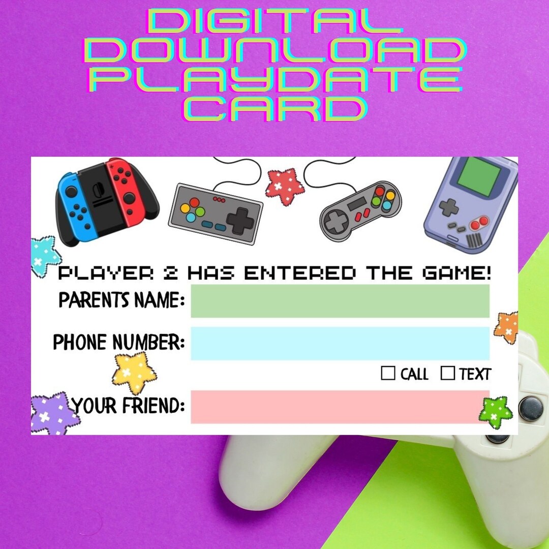 Gamer Printable Play Date Cards, Calling Cards, Kids Calling Cards ...