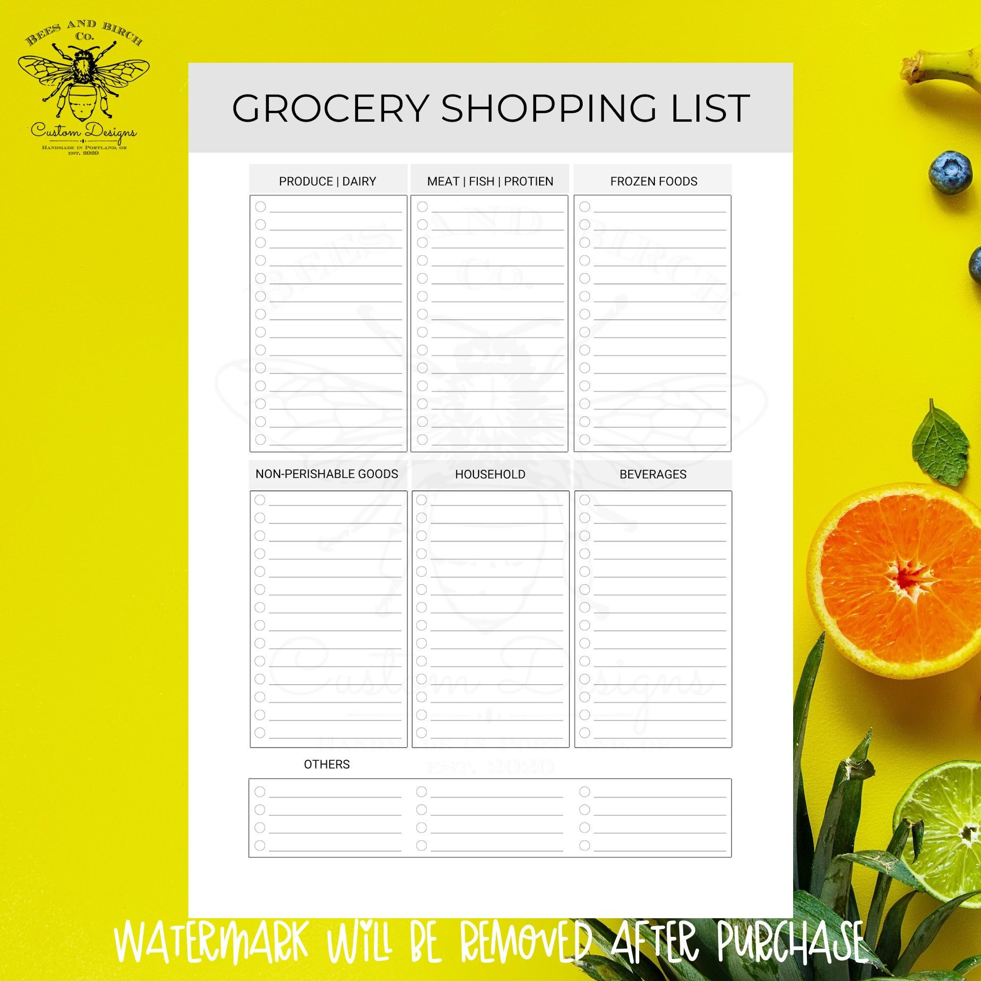 Grocery List Digital Grocery List Minimal Grocery List | Etsy