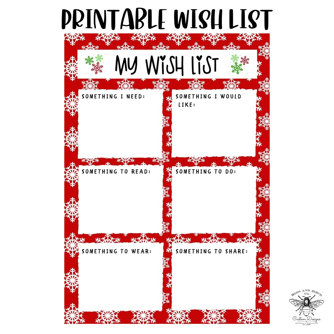Wish List, Printable Wish List, Christmas Wish List, Hanukkah Wish List ...