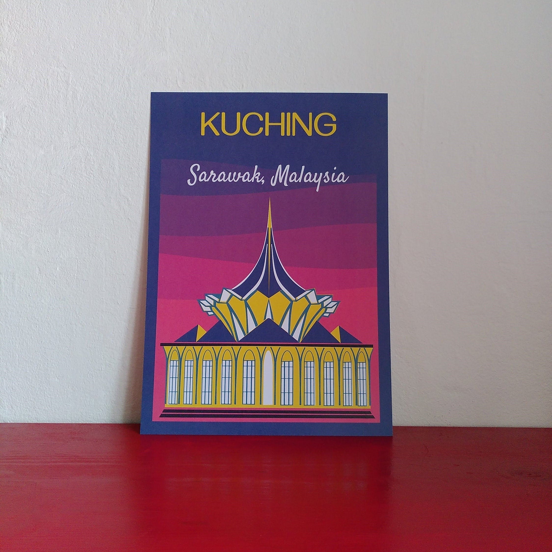 Borneo Kuching Malaysia Illustrated Print Cityscape Poster Sarawak ...