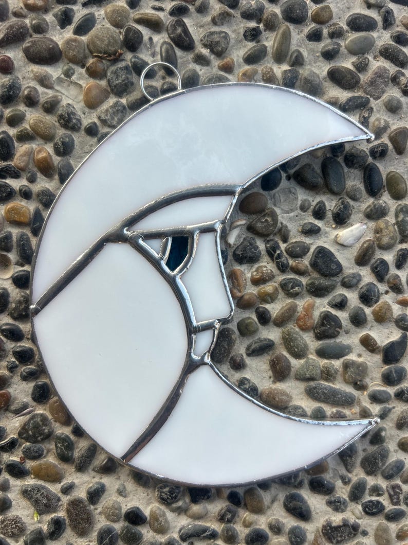 Crescent Moon Face Stained Glass Suncatcher – Handmade Celestial Window ...