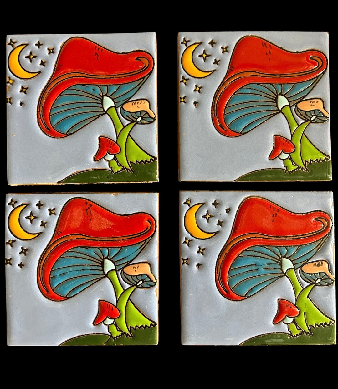 4 Pack Mushroom Talavera Tile Coasters. Unique Coaster Design. Mushroom ...