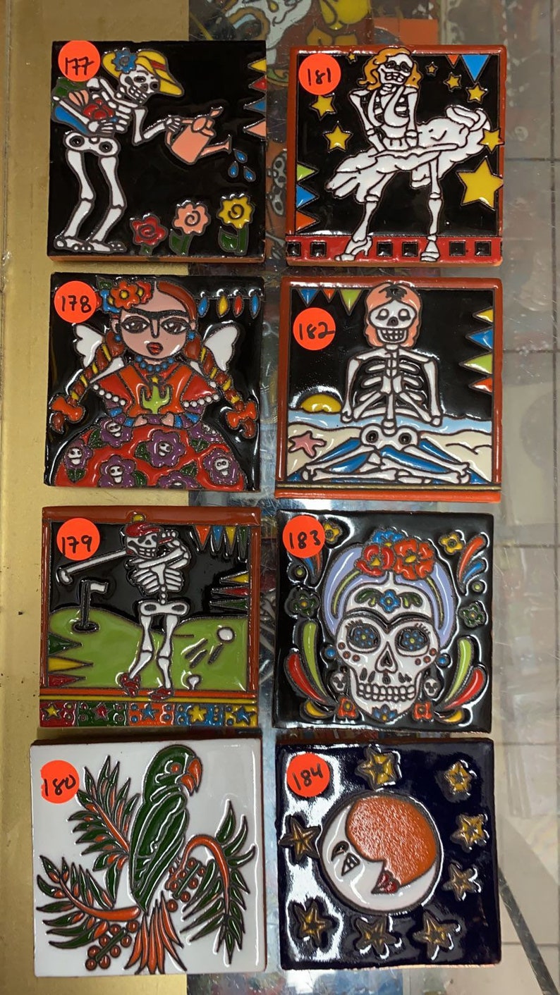 6 Tiles: Variety Day of the Dead Tiles 4x4in - Etsy